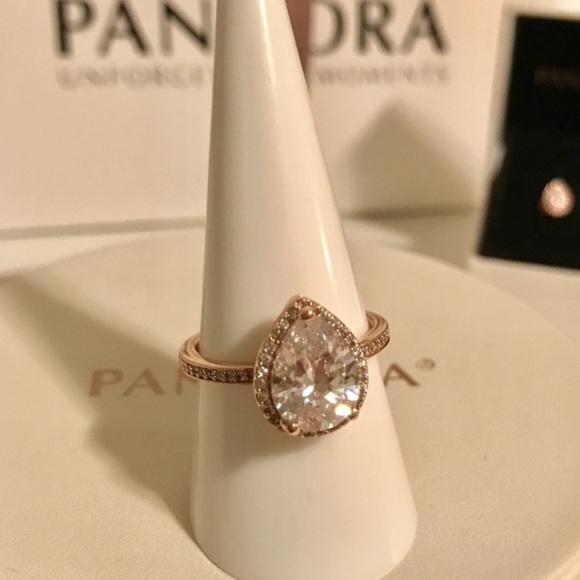Pandora | Jewelry | Authentic Pandoras Tear Drop Halo Ring 4k Rose Gold ...